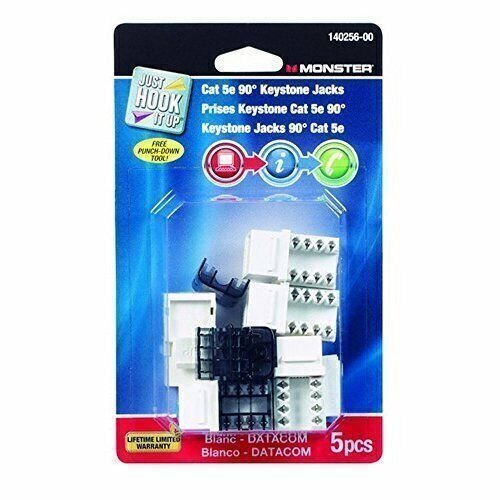 Monster Cable Keystone Jacks Category 5e 8 Position, 8 Conductor White ...