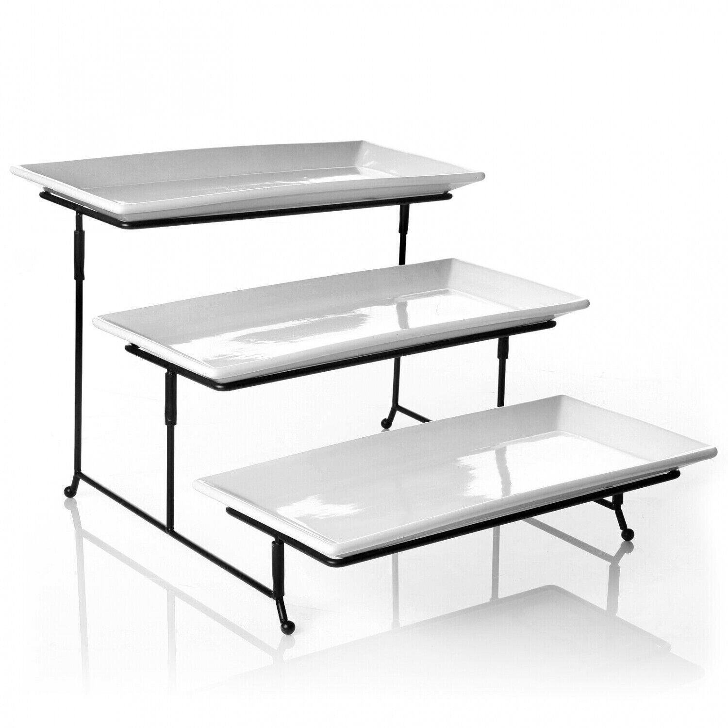 Cooks 3 Tier Serving Platter Three Level Server White Ceramic Black ...