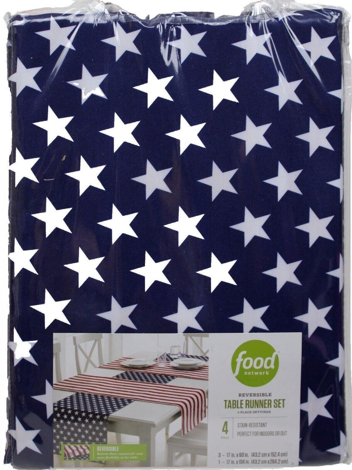 Food Network 4 pc White Red Blue Patriotic Stripe Stars Reversible ...