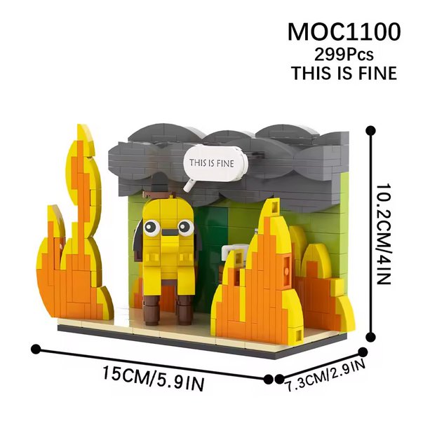 299PC MOC This is Fine Dog Building Block Kit Cartoon Fire Meme