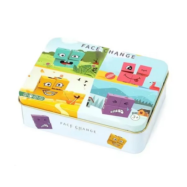 Cube Face Changing Building Blocks Board Game Wood Puzzle Montessori