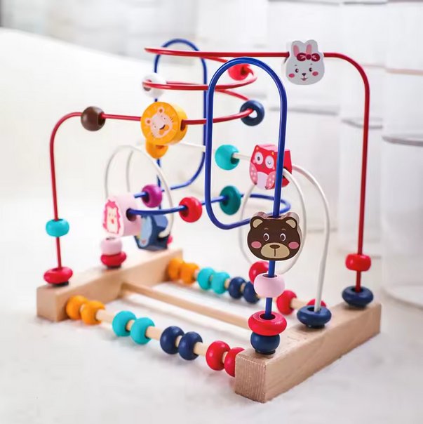 Montessori Baby Toys Wooden Roller Coaster Bead Maze Toddler Early
