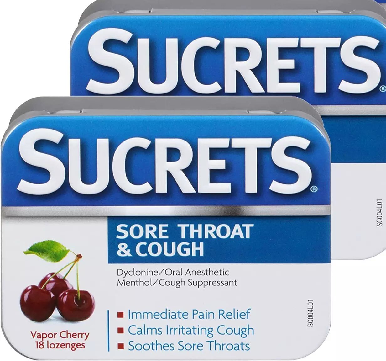 SUCRETS Vapor Cherry Sore Throat & COUGH Lozenges 18ct Tin ( 2 pack )
