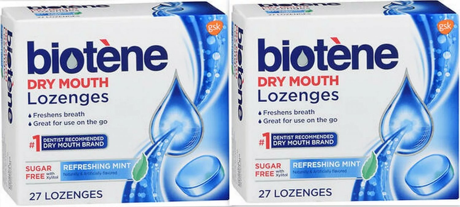 BIOTENE Dry Mouth LOZENGES Refreshing Mint SF w/ Xylitol 27ct ( 2 pack )