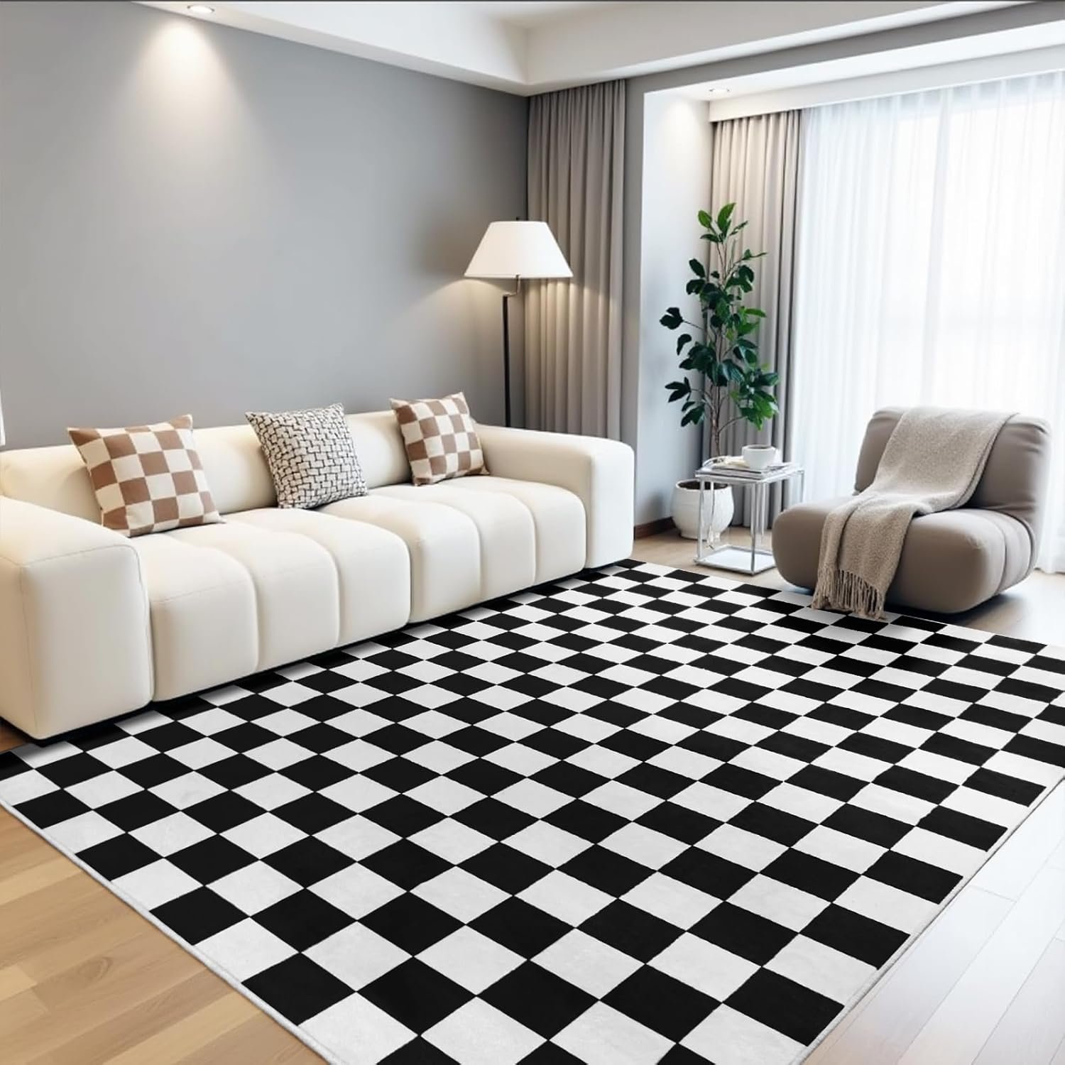 Black and White Checkered Rug for Living Room Bedroom, 5x7 Soft ...