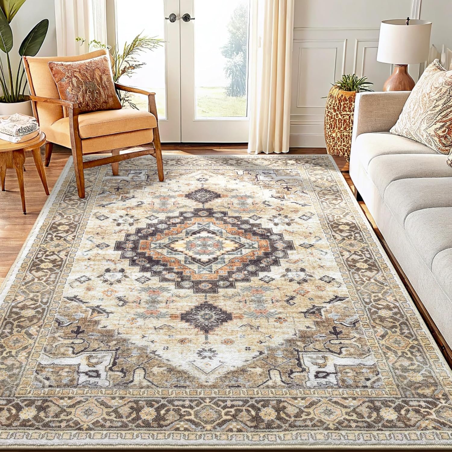 Smiry Area Rugs for Living Room Bedroom, Machine Washable 5x7 Vintage ...