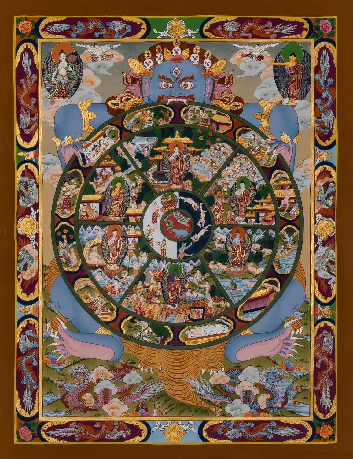 24K Wheel of Life Thangka – The Cycle of Birth, Death, & Rebirth-A85611