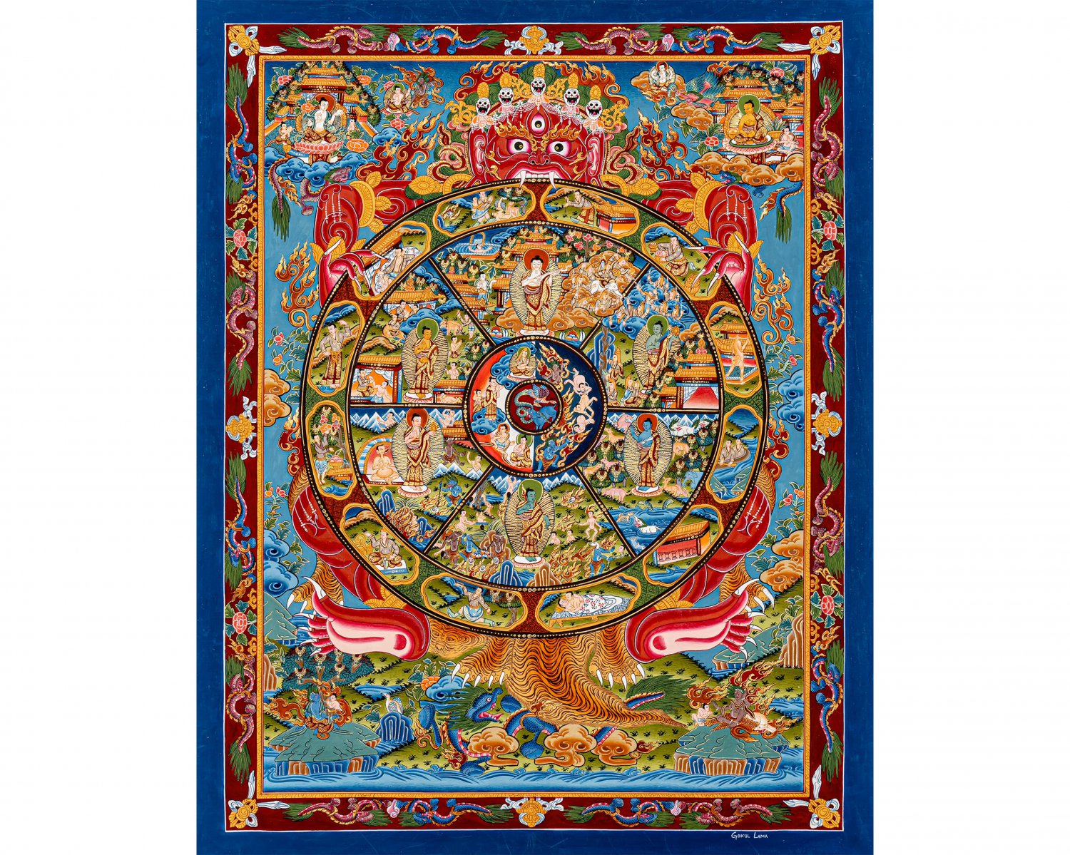 24K Meditation Wheel of Life Thangka – Awakening to Reality-B02083