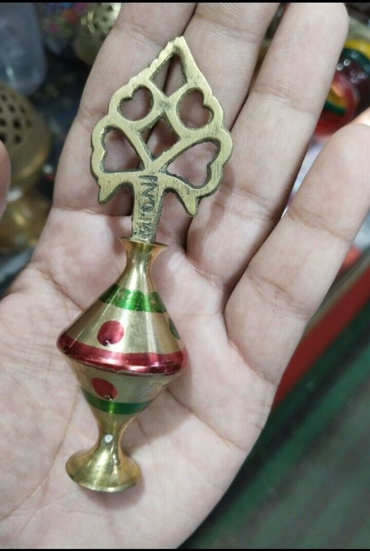 VINTAGE ISLAMIC ARABIC KOHL STICK BRASS STONE BOTTLE JAR EYELINER CONTAINER