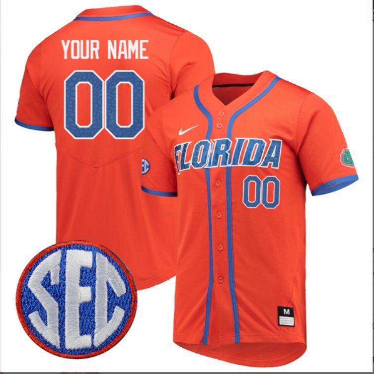 Custom Florida Gators College Baseball Game Jersey Orange SEC Patch