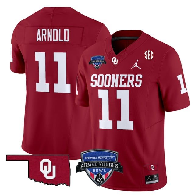 Jackson Arnold Jersey #11 Oklahoma Sooners 2025 Armed Forces Bowl Patch ...