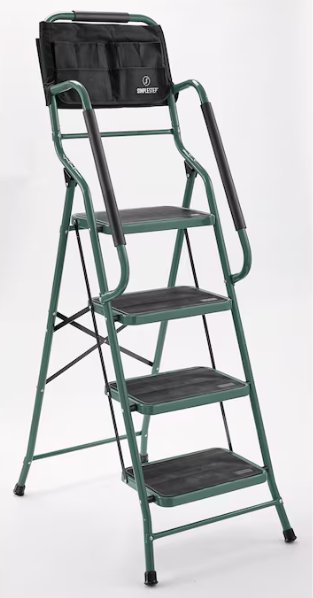 4-Step Safety Ladder with Tool Tote and Non-Slip Steps, Evergreen