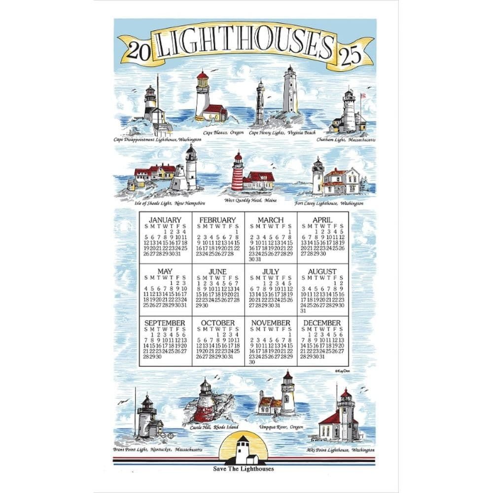 Lighthouses 2025 Calendar Towel
