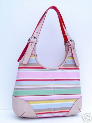 Multi Color Coral & Pink Trendy Stripe Handbag Purse