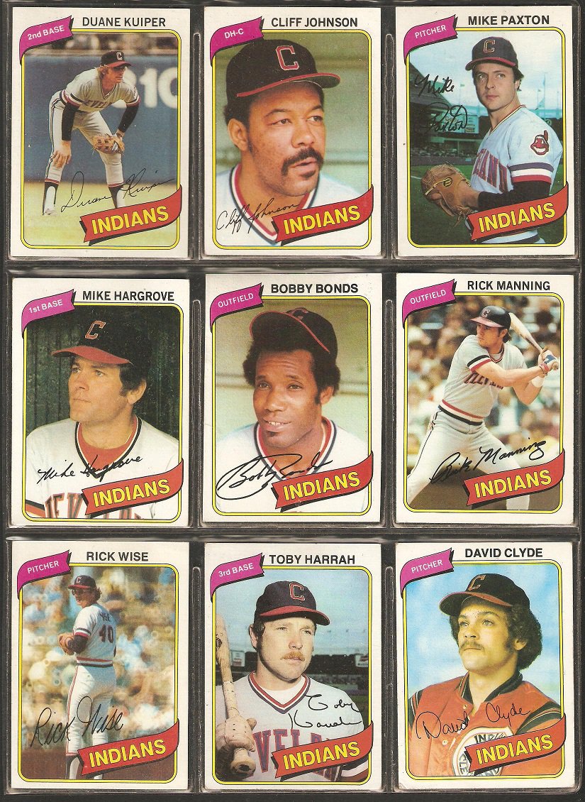 1980 TOPPS CLEVELAND INDIANS TEAM LOT 26 DIFF BOBBY BONDS HARGROVE ...