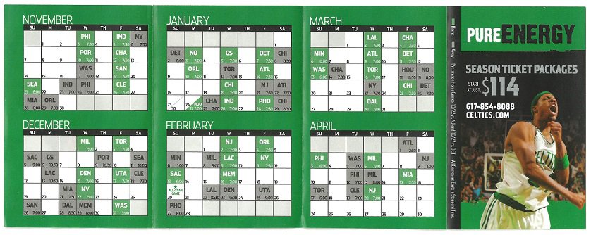 BOSTON CELTICS 2004 - 2005 POCKET SCHEDULE PURE BASKETBALL PAUL PIERCE ...