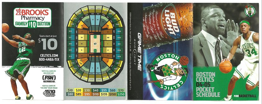 BOSTON CELTICS 2004 - 2005 POCKET SCHEDULE PURE BASKETBALL PAUL PIERCE ...