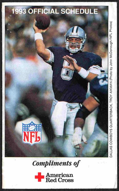 1993 NFL Complete Schedule Dallas Cowboys Troy Aikman American Red Cross