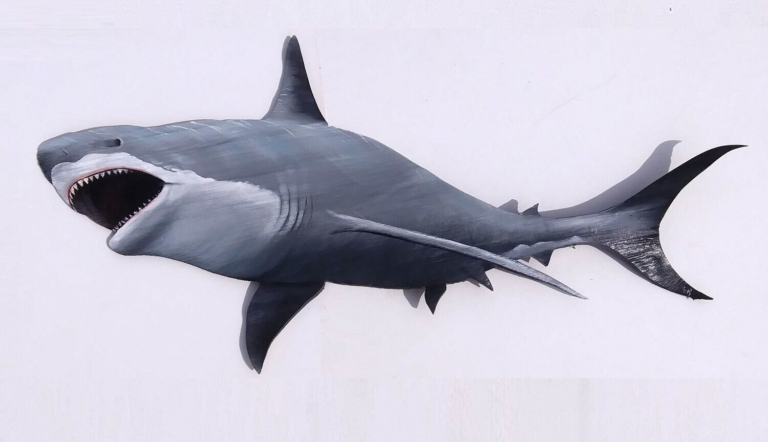 Great White Shark hand painted and carved from large palm frond Marine ...