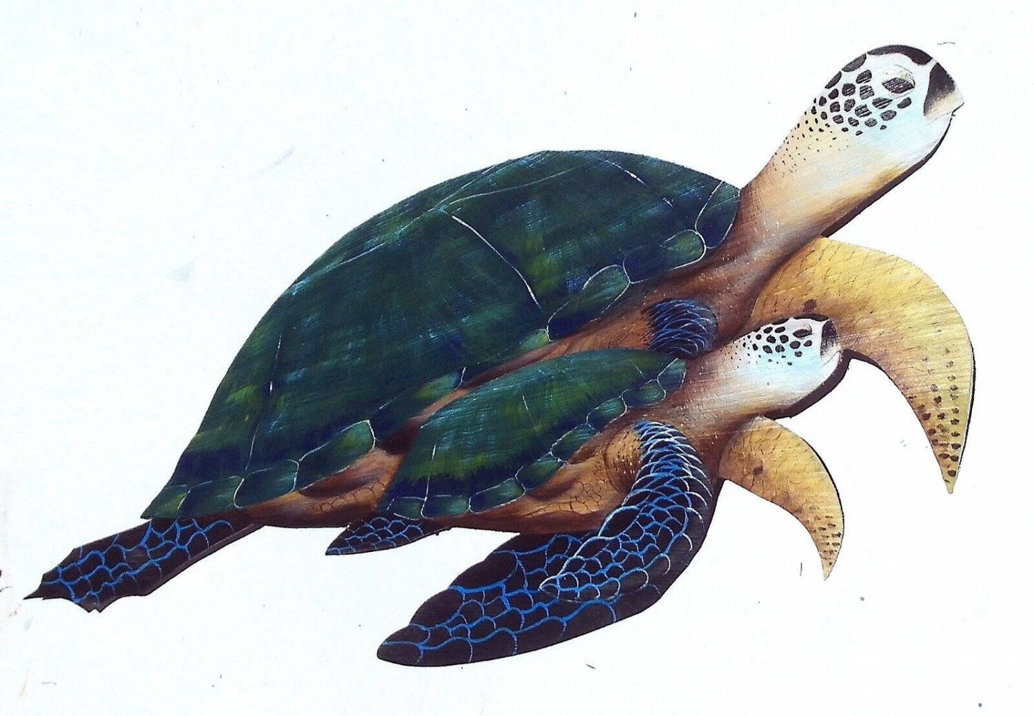 Sea Turtles hand painted and carved from large palm frond original ...