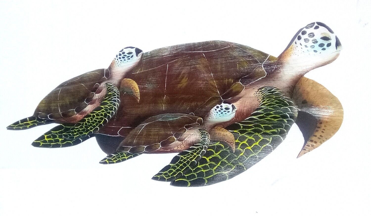 Sea Turtles hand painted and carved from Palm tree frond Turtle painting