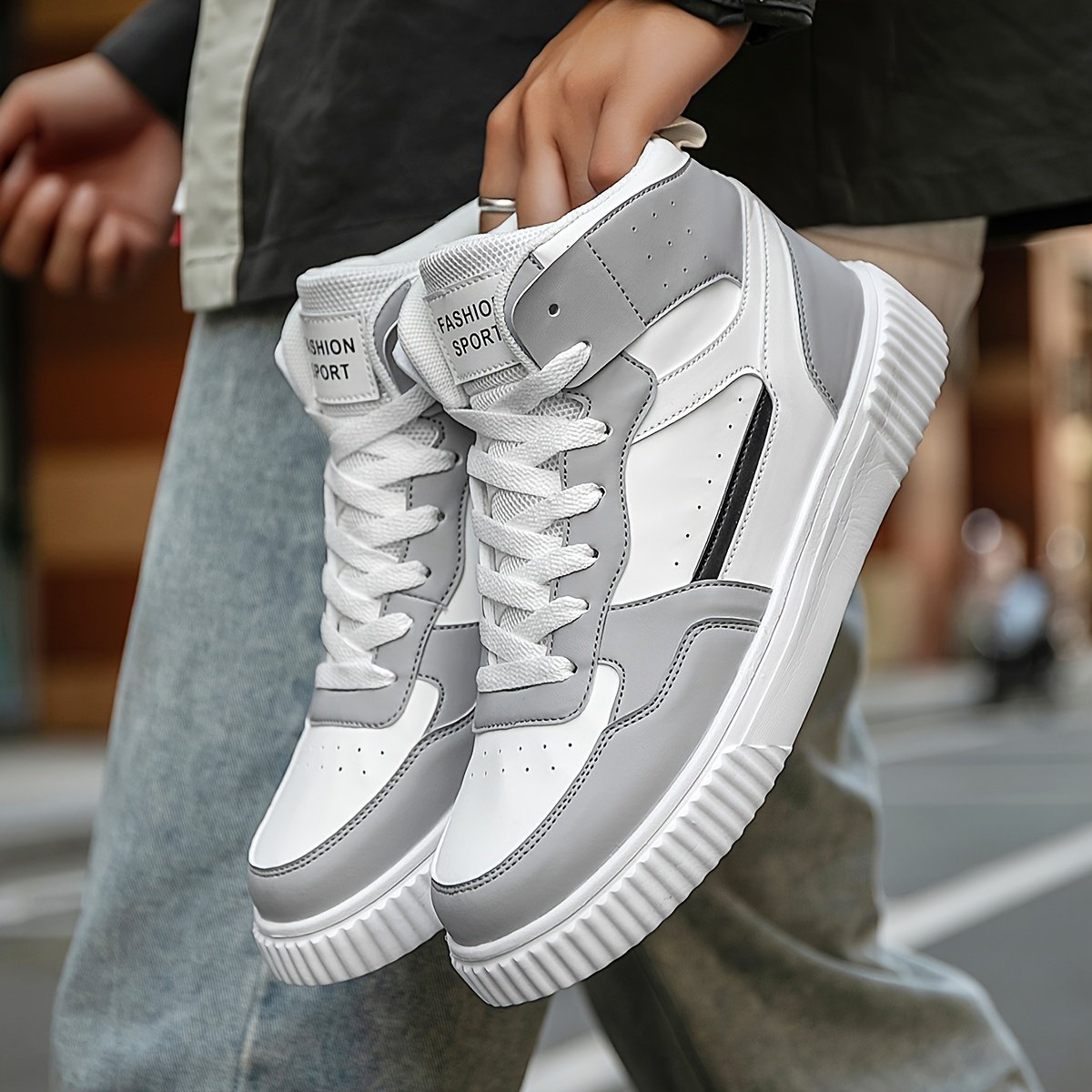 Men's High-Top Sneakers – Trendy Black & White, Lace-Up Casual Shoes ...
