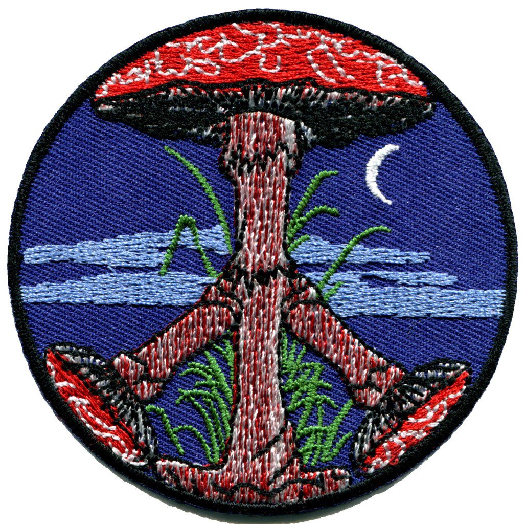 Mushroom peach sign hippie retro boho LSD shrooms applique iron-on ...