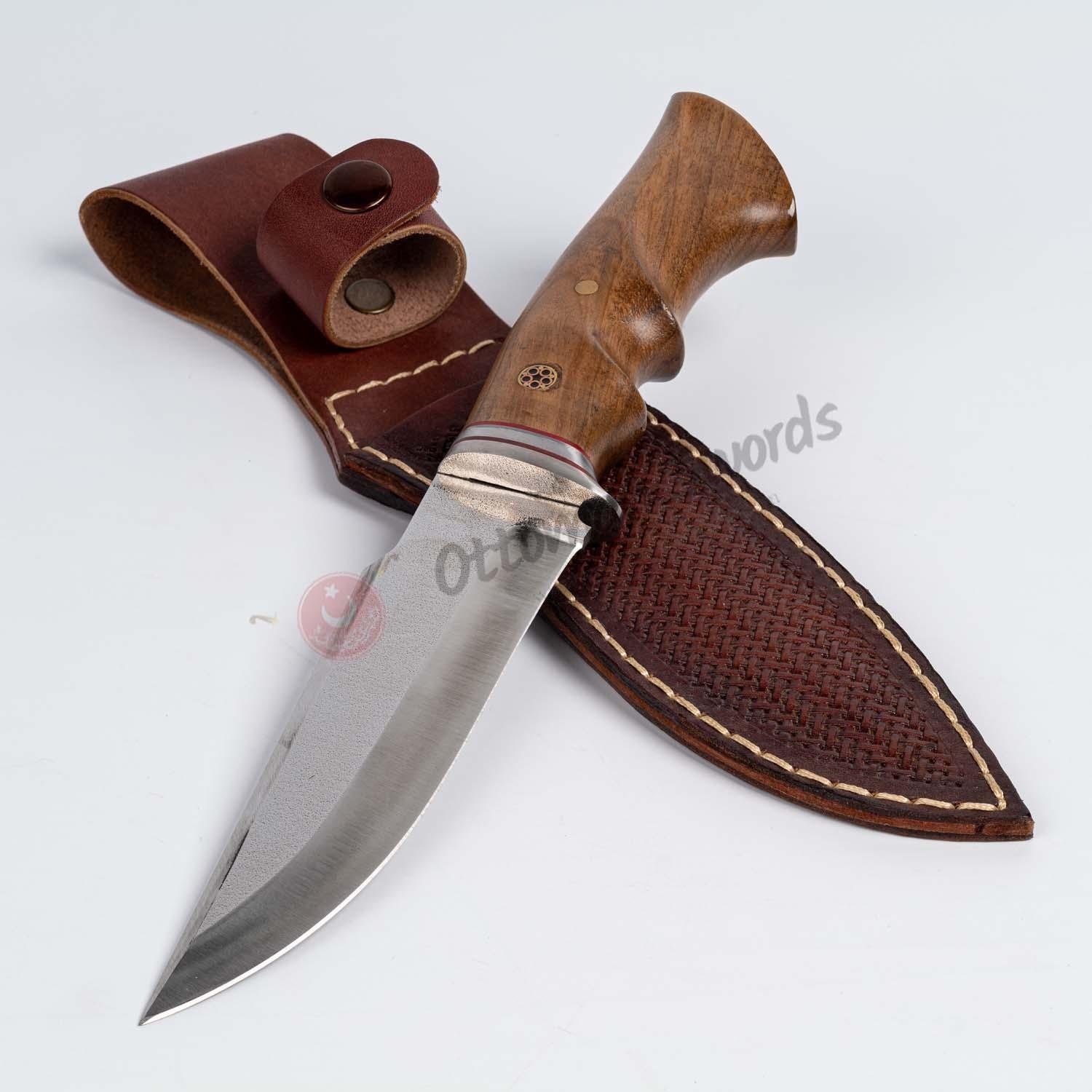 Bushcraft knife, Fixed Blade With Wooden Handle, Camping Gear 11"