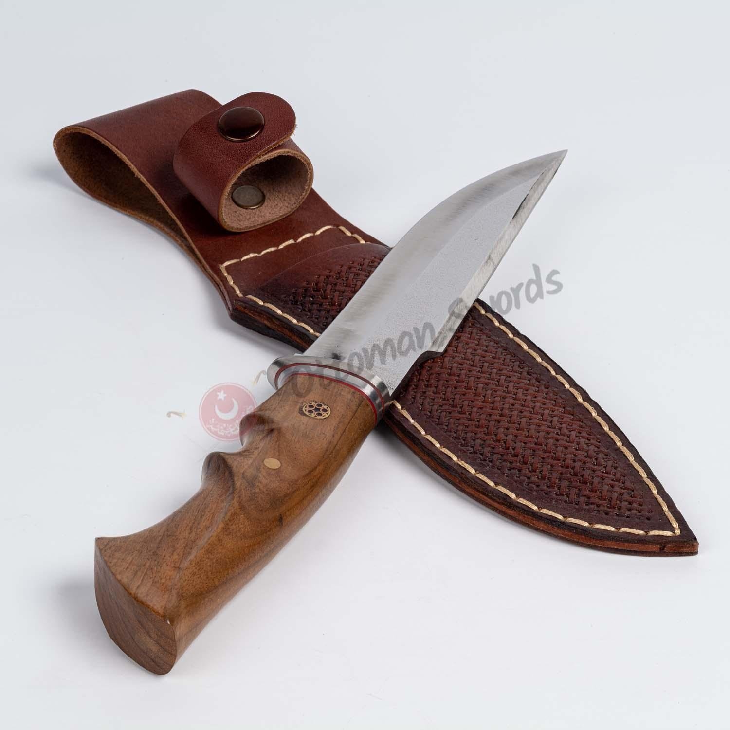 Bushcraft knife, Fixed Blade With Wooden Handle, Camping Gear 11"
