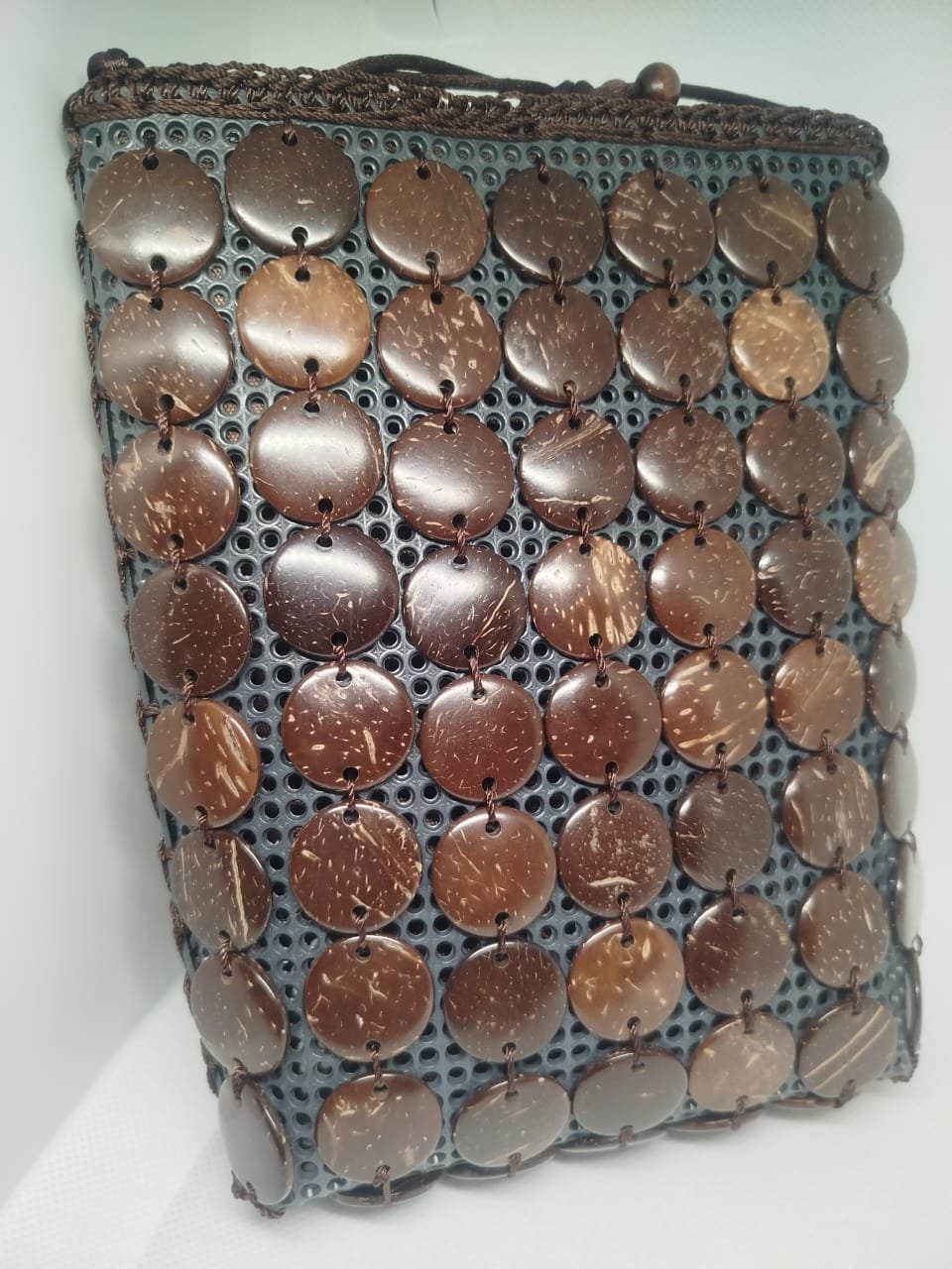 Handmade Coconut Shell Beaded Shoulder Bag – Natural Eco-Friendly Purse