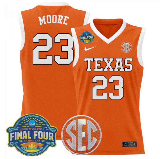 Aaliyah Moore Jersey #23 Texas Longhorns 2025 Sec Final Four Patch Orange