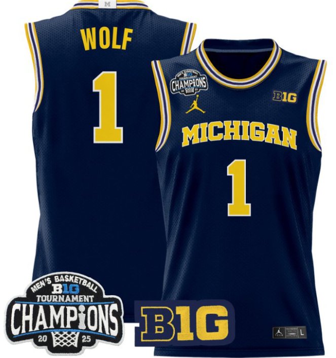 Danny Wolf Jersey #1 Michigan Wolverines 2025 Big Ten Champions Navy