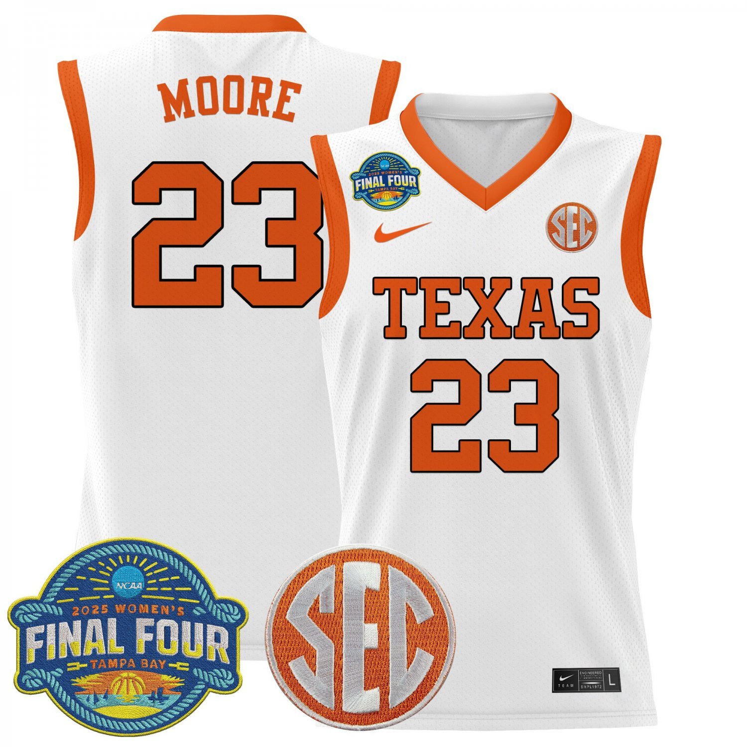 Aaliyah Moore #23 Texas Longhorns 2025 Sec Final Four Patch White
