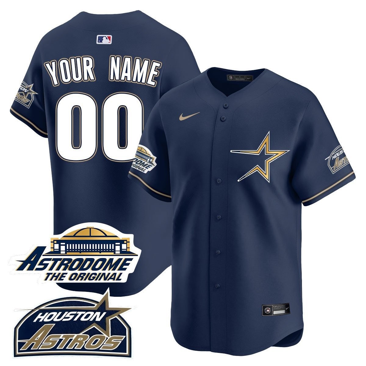 2026 Custom Houston Astros Throwback 25 Years Of History Navy - All ...