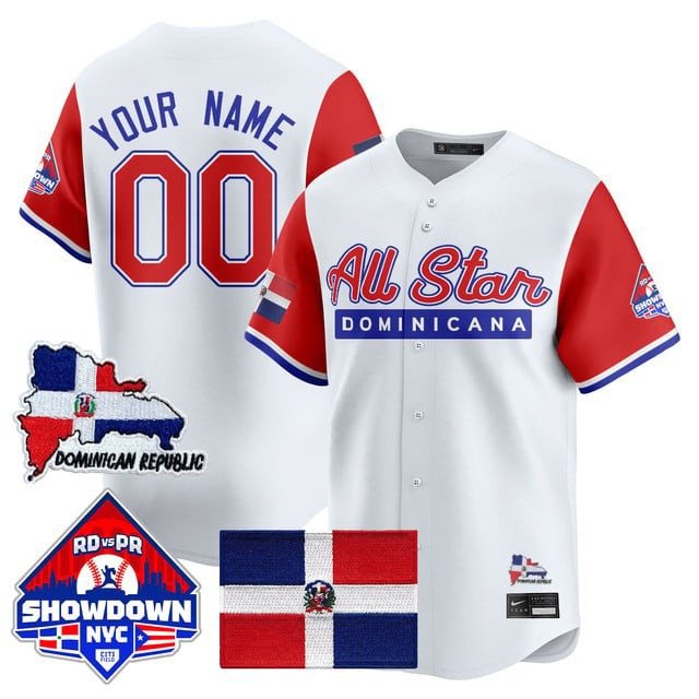 2026 Custom Dominican Republic Baseball All-Star Red Sleeves - All Stitched