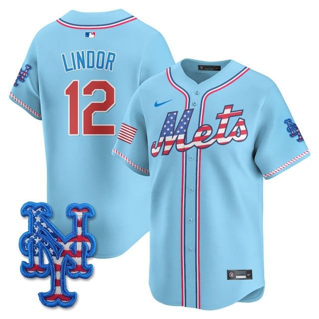 2026 Francisco Lindor #12 New York Mets Fourth of July Light Blue Stitched
