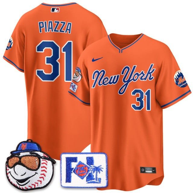 2026 Mike Piazza #31 New York Mets Blue Road Spring Training Orange ...