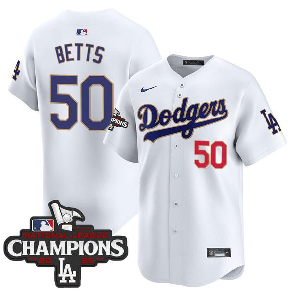 2026 Mookie Betts #50 Dodgers National League Champions Stitched White