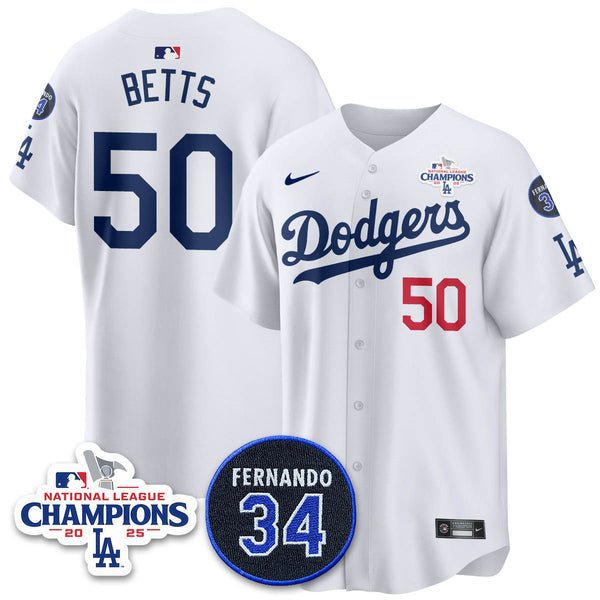 2026 Mookie Betts #50 Los Angeles Dodgers NL Champions - All Stitched White