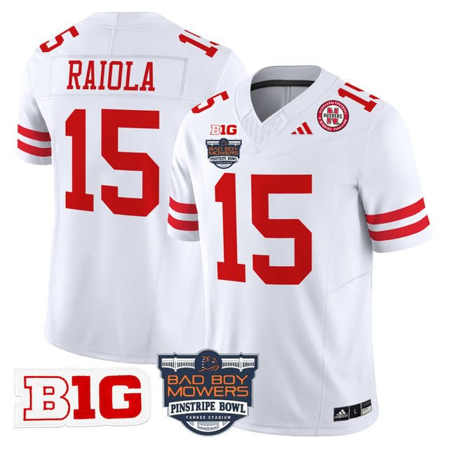 2026 Dylan Raiola #15 Nebraska Cornhuskers Pinstripe Bowl Patch White ...