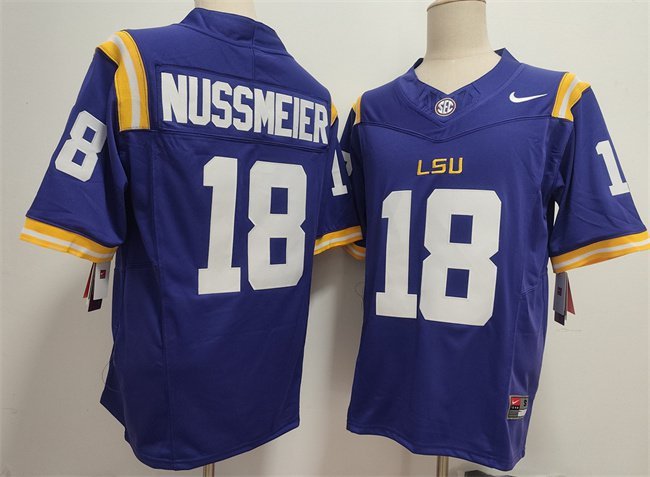 2026 LSU Tigers #18 Garrett Nussmeier Purple F.U.S.E. Stitched