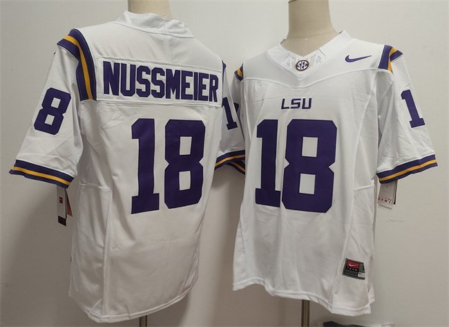 2026 LSU Tigers #18 Garrett Nussmeier White F.U.S.E. Stitched