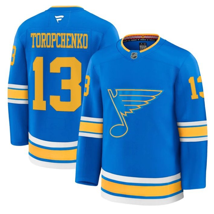 Alexey Toropchenko #13 St. Louis Blues 2025-26 Premium Stitched Blue