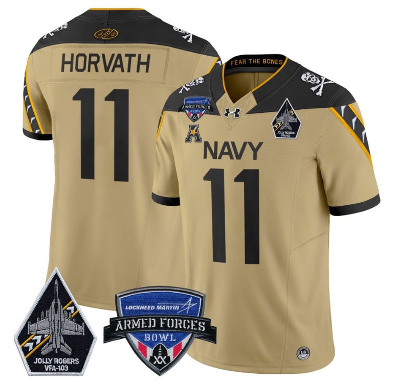Blake Horvath #11 Navy Midship 2025 Armed Forces Bowl Gold