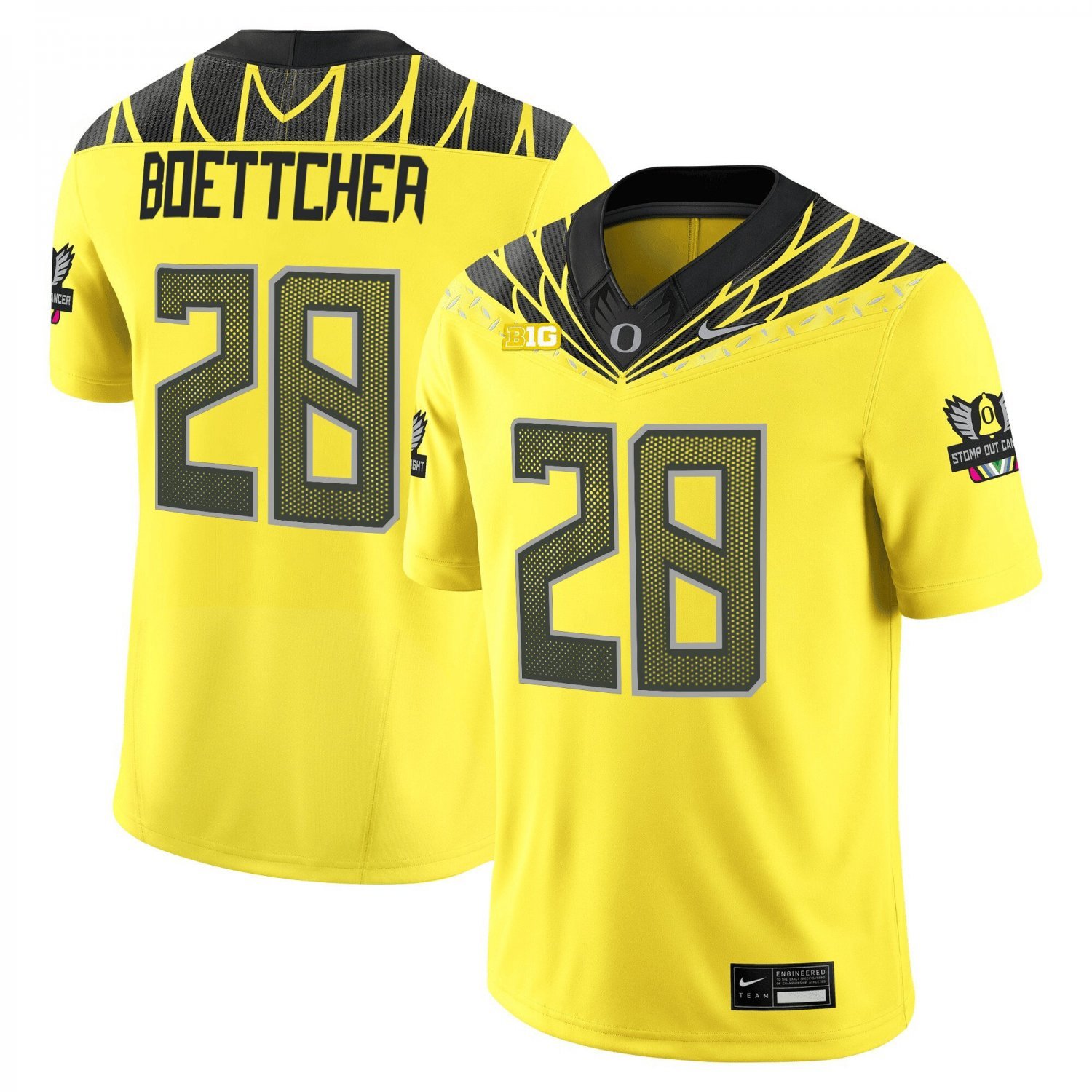 Bryce Boettcher #28 Oregon Ducks 2025 Vapor Limited V2 Stitched Yellow