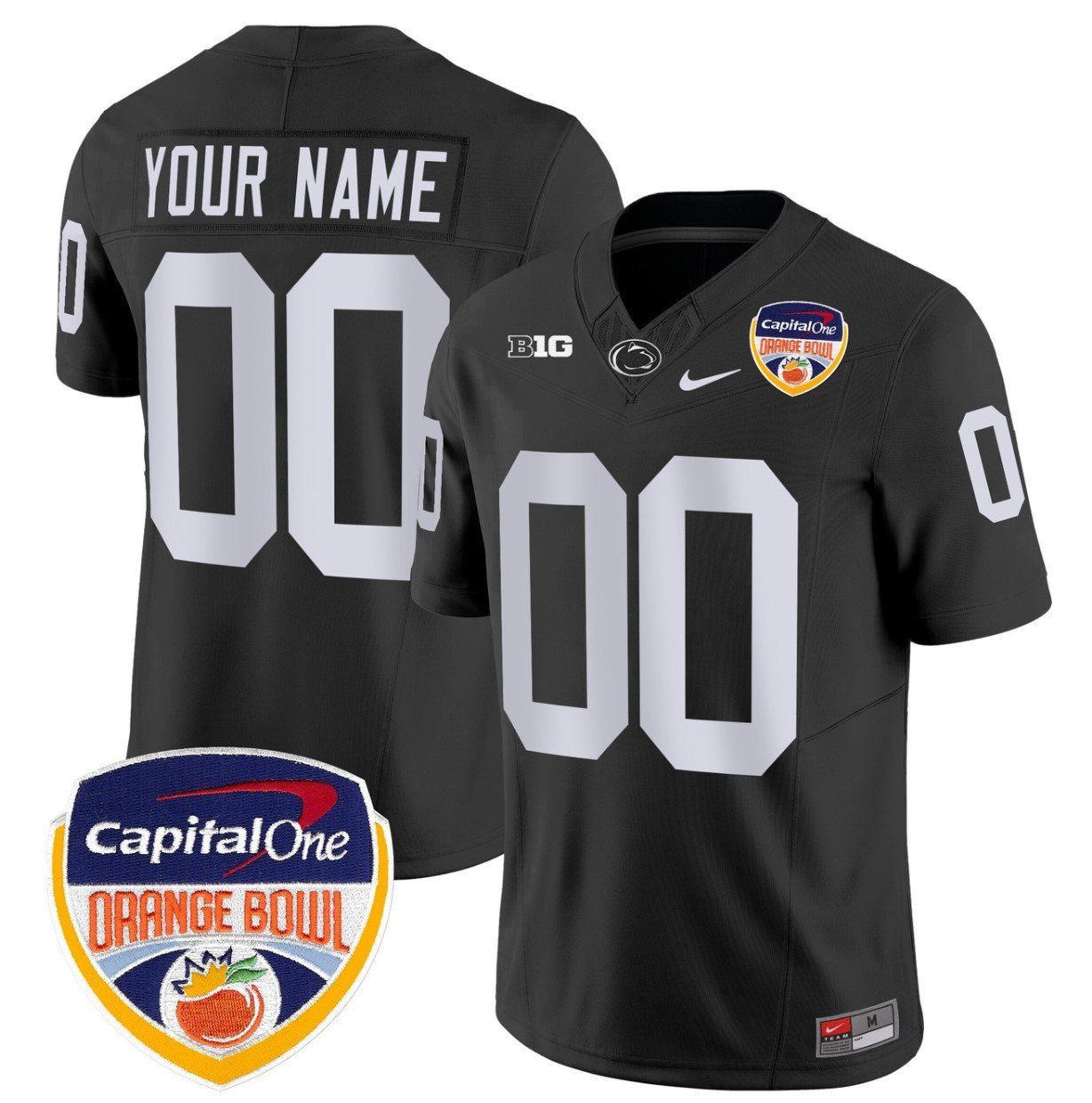 Custom Penn State Name, Number Orange Bowl Patch Stitched Black