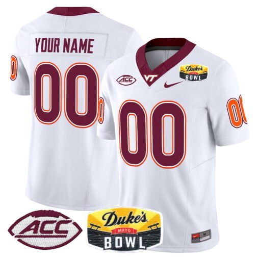 Custom Virginia Tech Hokies 2025 Duke’s Mayo Bowl Patch Vapor White