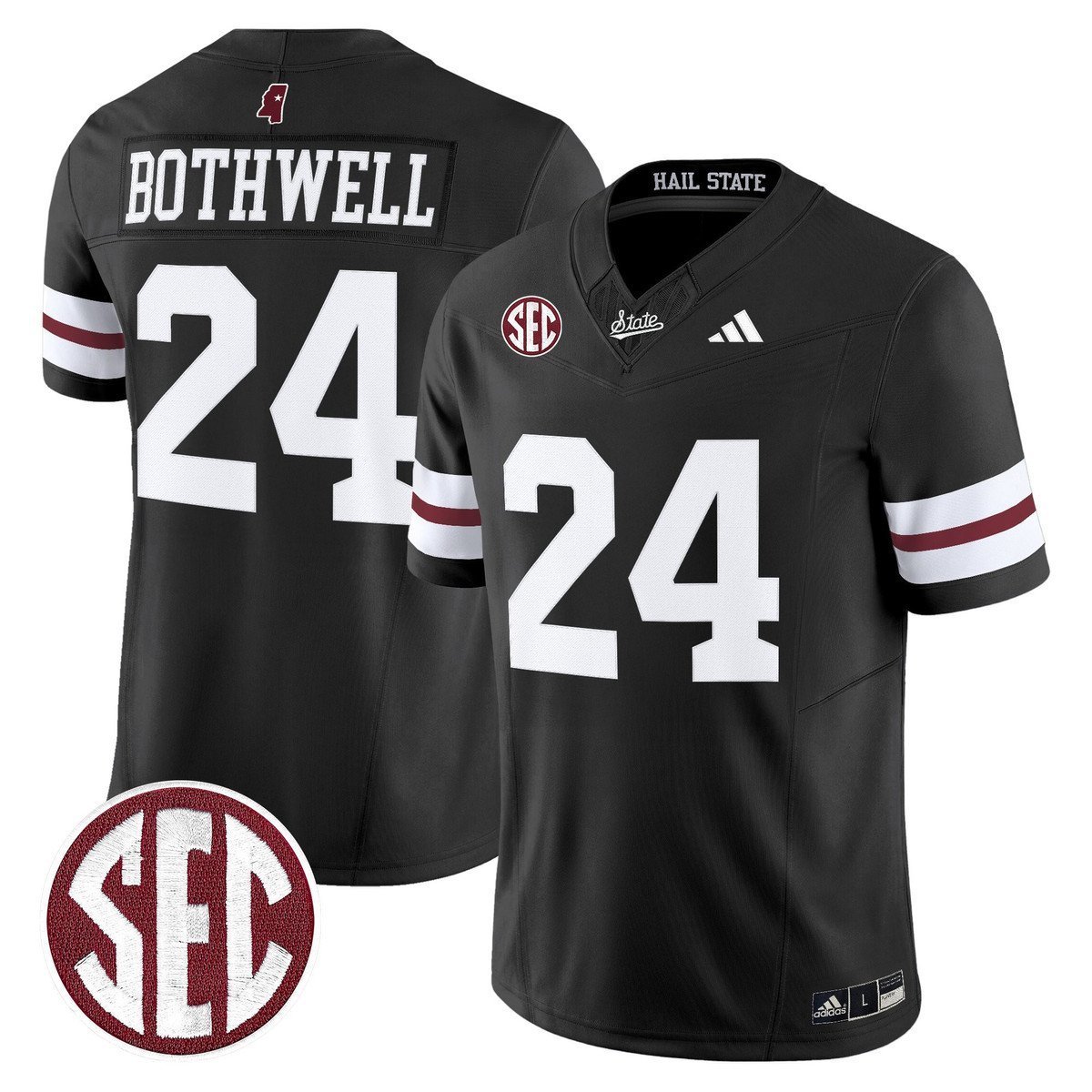 Fluff Bothwell #24 Mississippi State Bulldogs Dark Mode Stitched Black