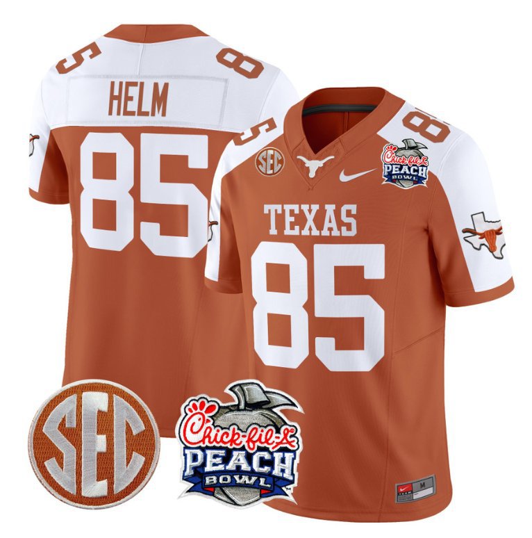 Gunnar Helm #85 Texas Longhorns Peach Bowl Patch Vapor Orange Alternate