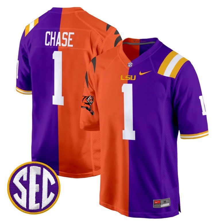 Ja'Marr Chase #1 LSU Tiger Split Game College All Stitched